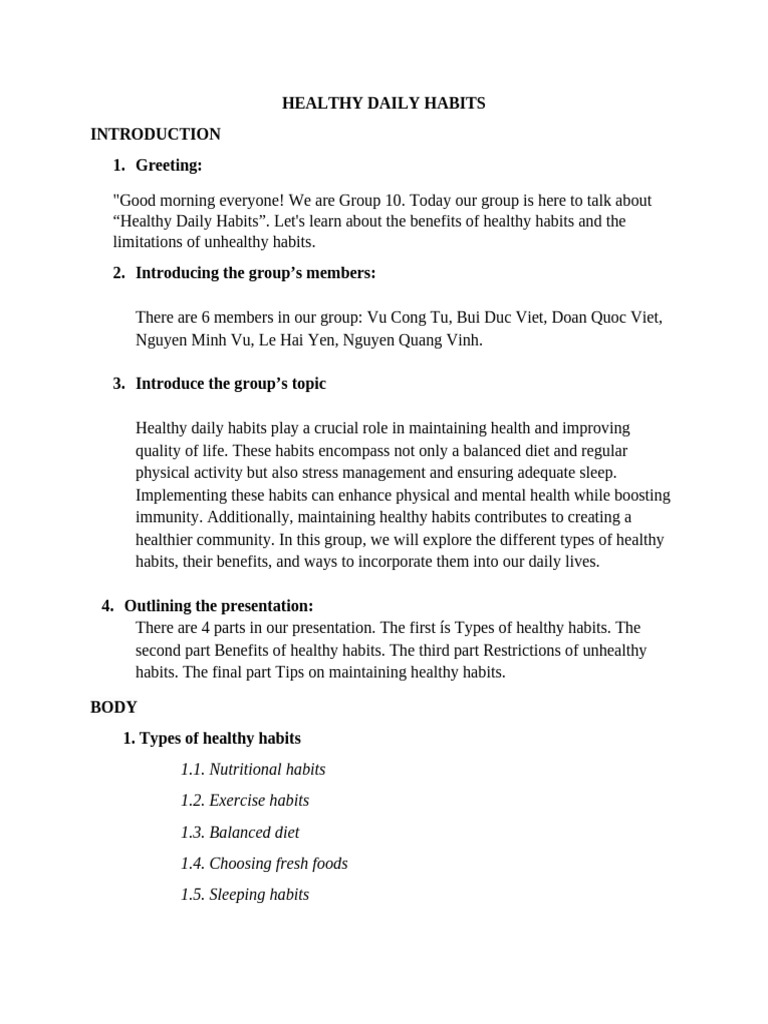 Healthy Daily Habits | PDF | Mental Health | Healthy Diet