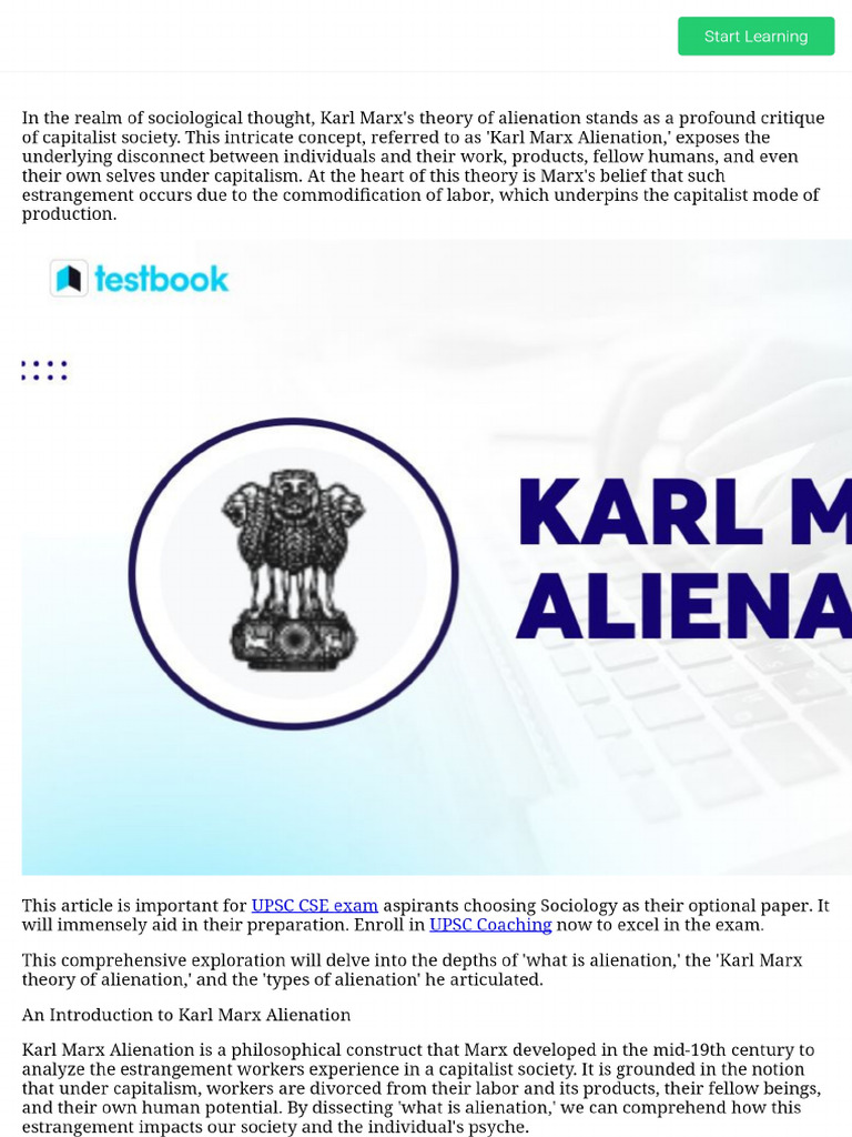 Karl Marx's Theory of Alienation - Analysis & Criticism - UPSC | PDF