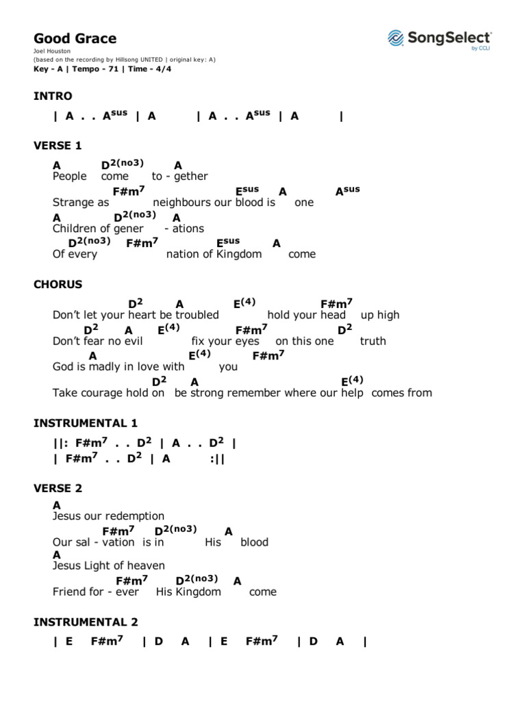 Good Grace Lyrics and Chords | PDF