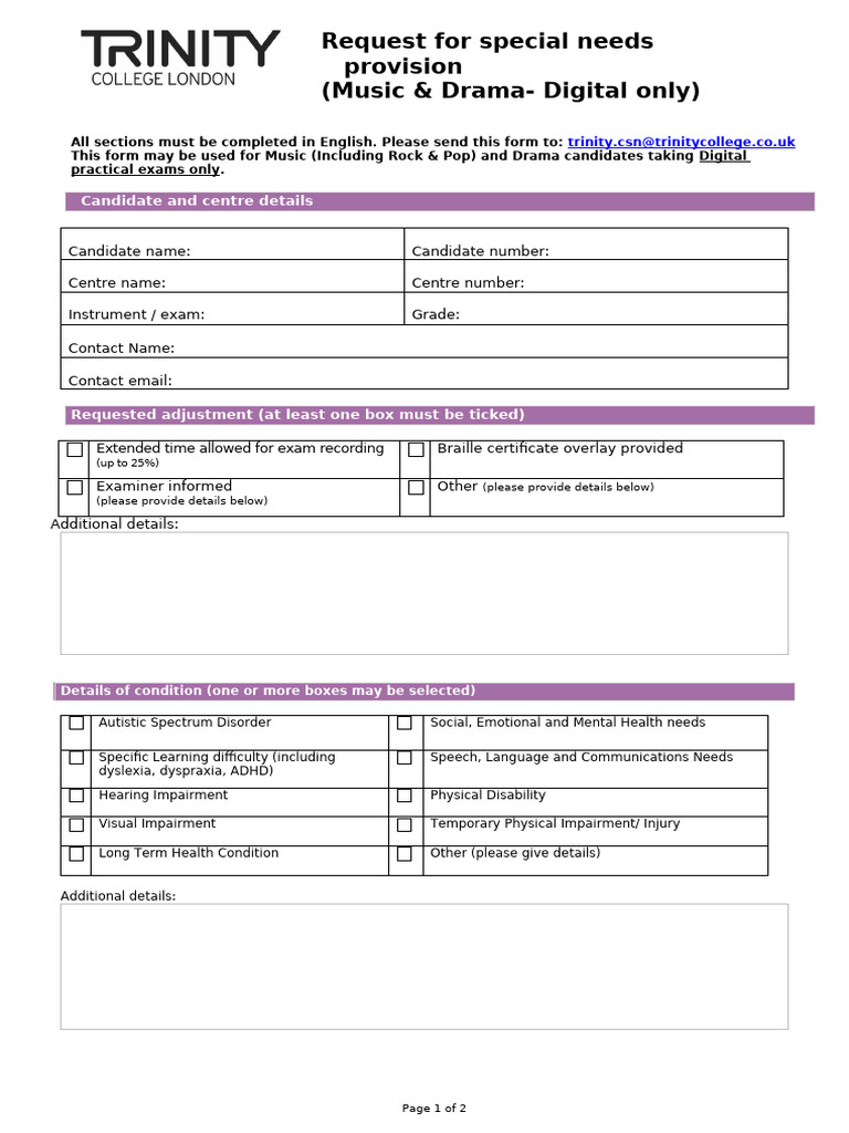 Special Needs Provision Form (Digital Entries) | PDF | Learning ...