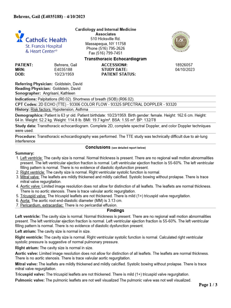 Gail Behrens - Us Echo 2d Complete - Apr 10, 2023 | PDF | Heart Valve ...