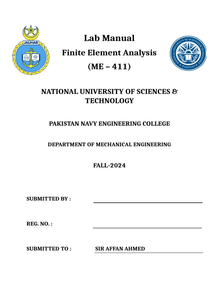 FEA-Lab Manual | PDF | Stress (Mechanics) | Finite Element Method
