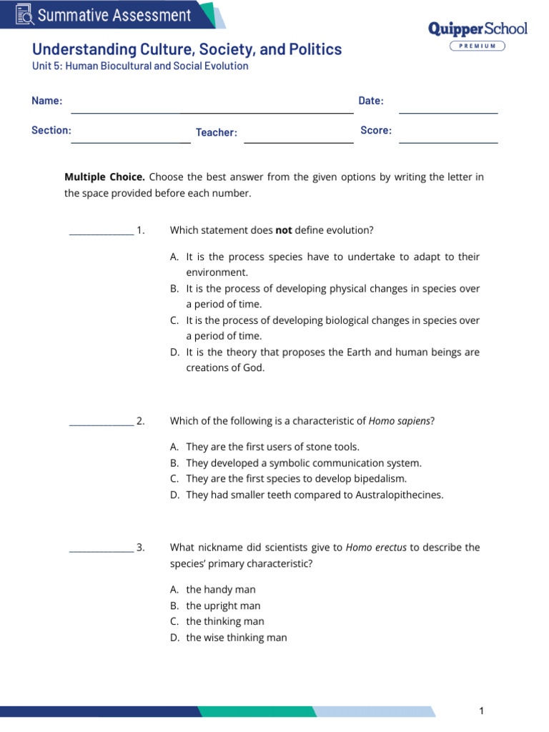 Assessment 1 Ucsp Pdf Homo Human