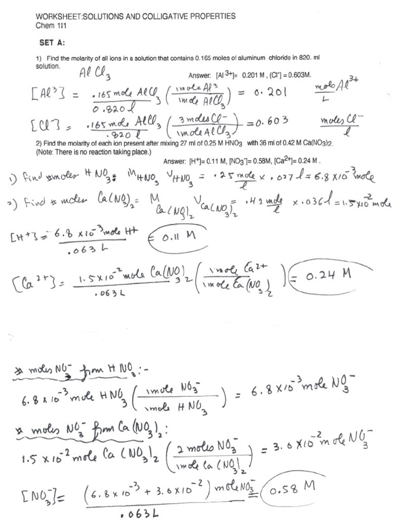 Worksheet Solutions and Colligative KEY | PDF