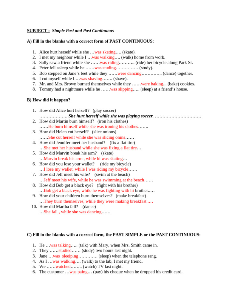 Past Tense Exercises | PDF