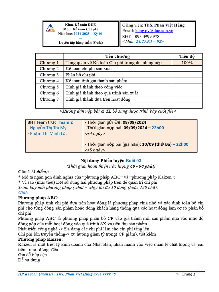 KTCP Buổi.02 Luyện Tập Đáp án BHT.T2 | PDF