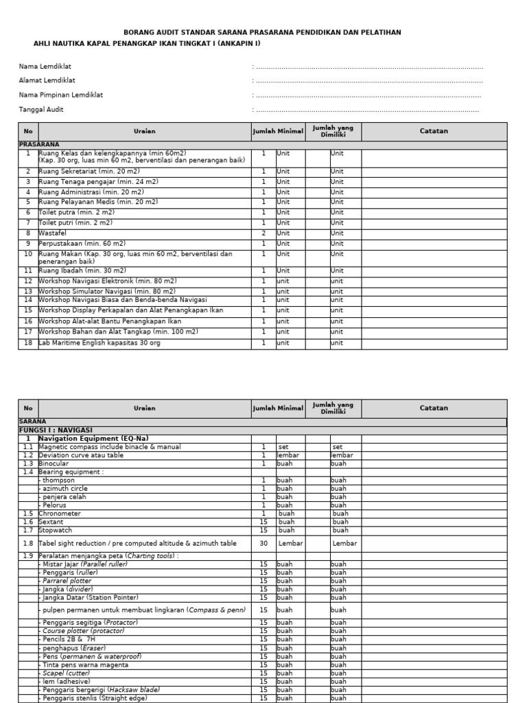 Borang Audit Sarpras Bidang Nautika | PDF