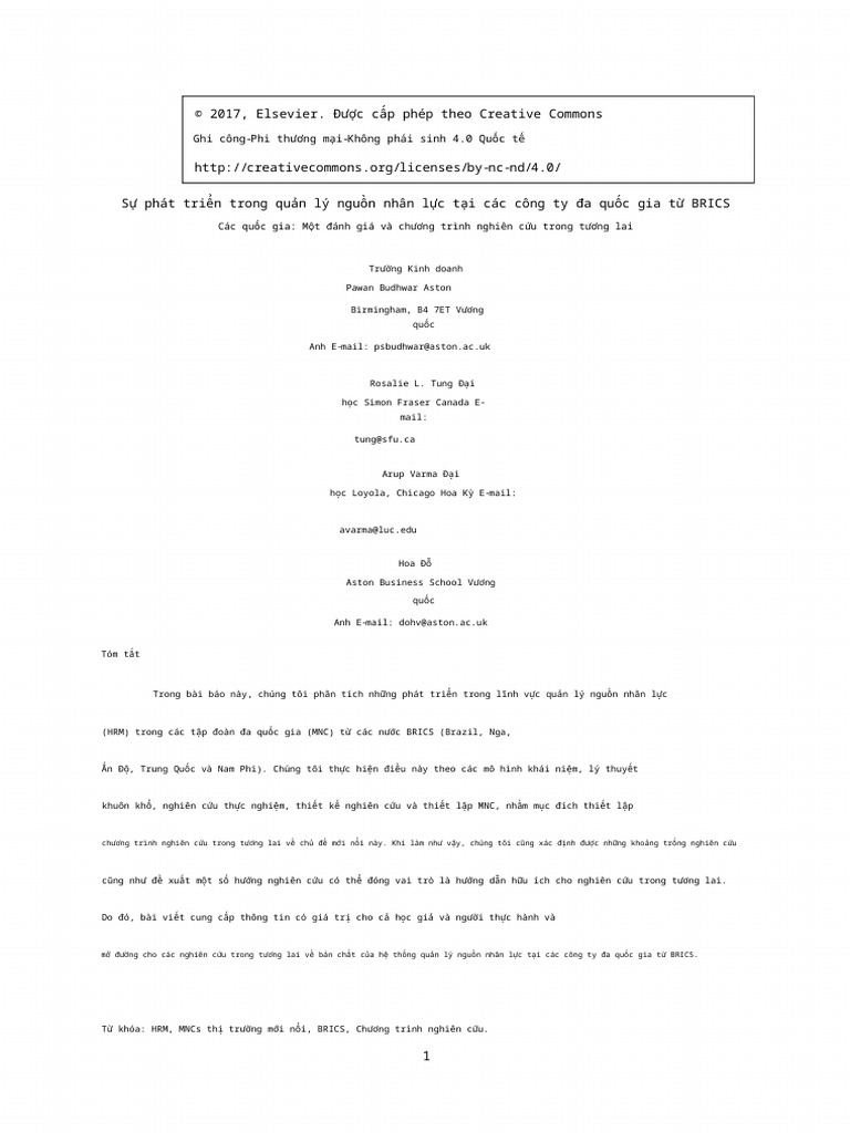 Developments in Human Resource Management in MNCs From BRICS Nations | PDF