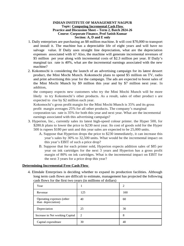 Incremental Cash Flow Analysis Guide | PDF | Depreciation | Expense