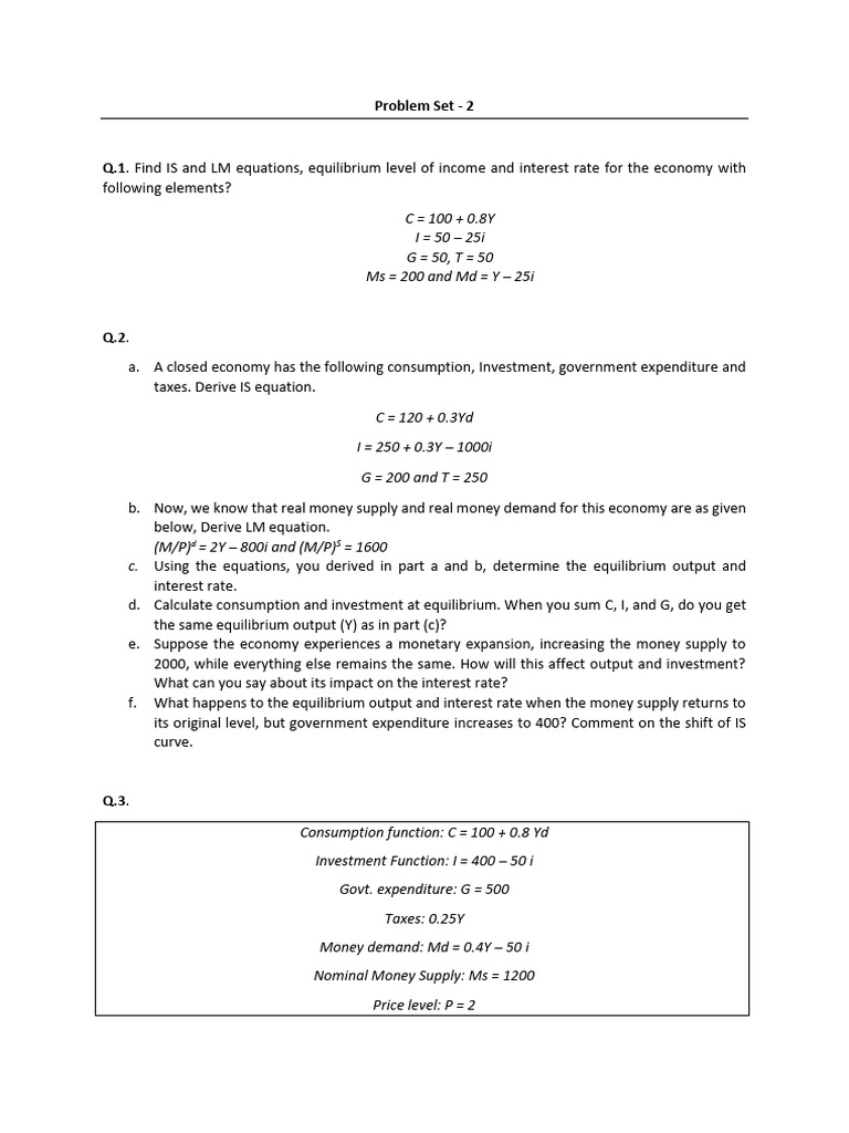 Macro Problem Set - 2 | PDF | Multiplier (Economics) | Economic Equilibrium