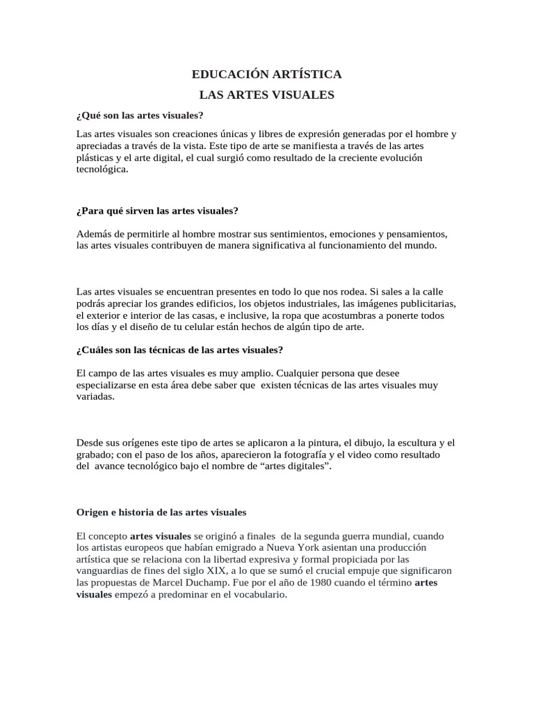 Introducción a las Artes Visuales | PDF | Las artes | Educación en ...