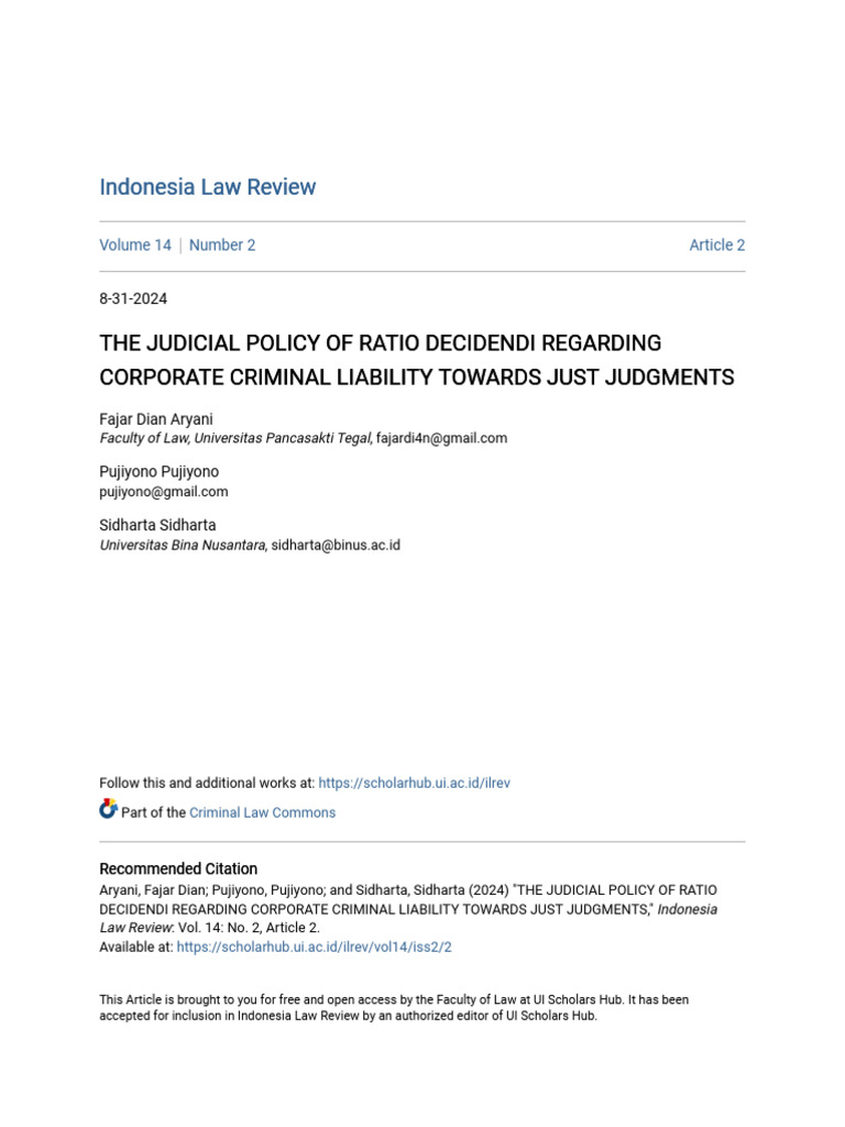 Judicial Policy on Corporate Liability | PDF | Precedent | Reason
