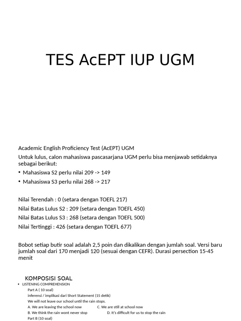 TES AcEPT IUP UGM | PDF | English Language | Test Of English As A ...