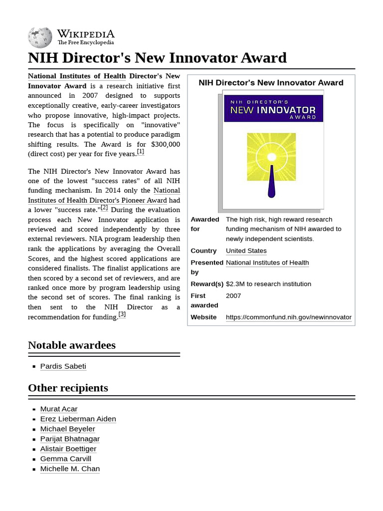 NIH_Director's_New_Innovator_Award | PDF | National Institutes Of ...
