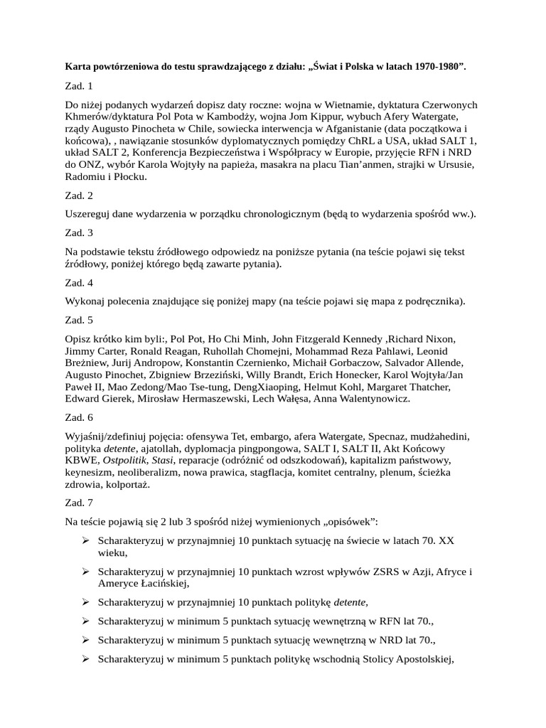 Kart. powt. do spr. z dz. Świat i Polska w latach 1970-1980. | PDF