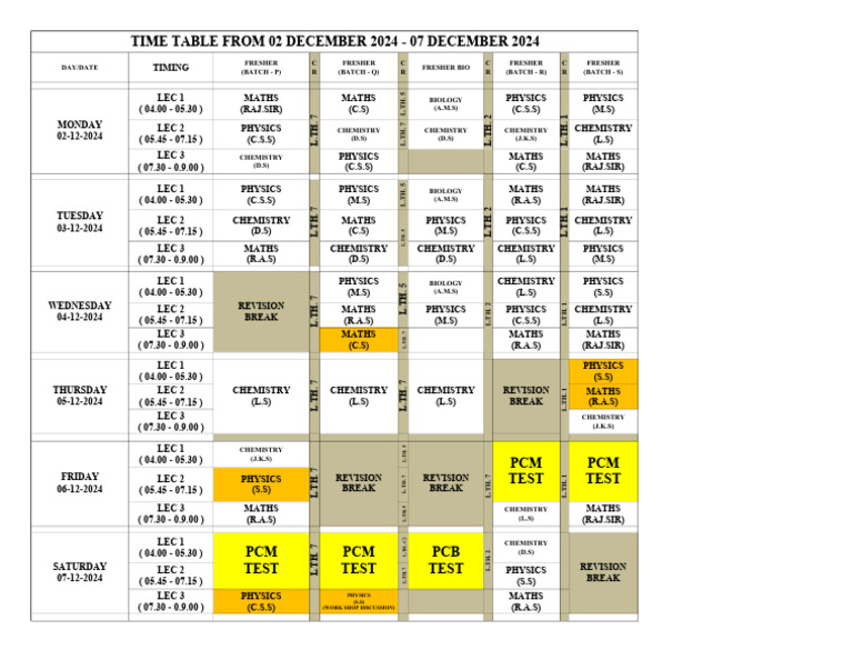 Fresher Evening Updated Timetable | PDF