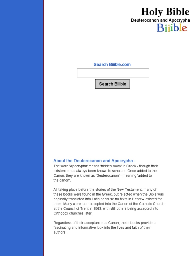 Biiible - Apocryphal - Deuterocanonical Books | PDF | Biblical Canon ...