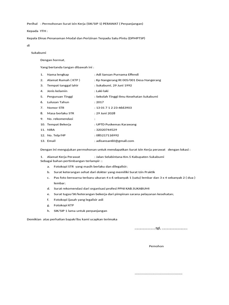 Revisi Surat Permohonan Perizinan Sip 1. Jadi | PDF