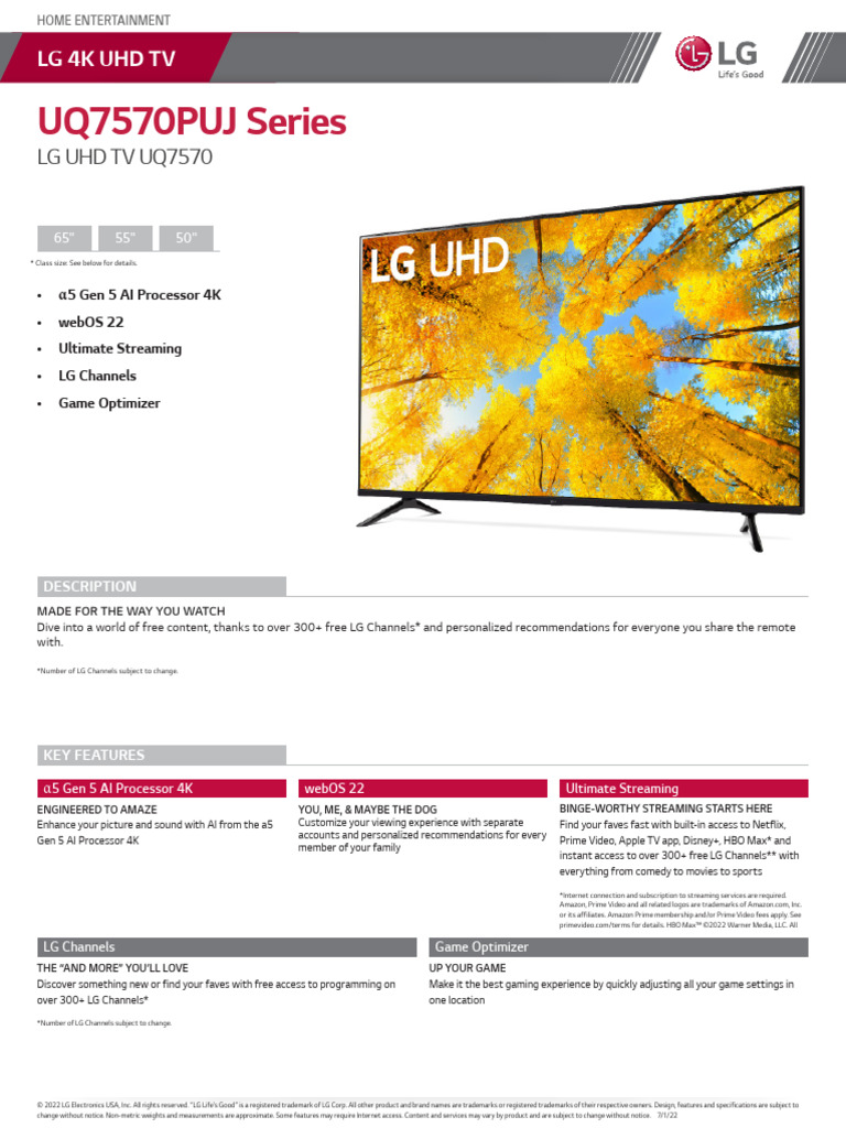 LG Electronics-122363233-Uq7570puj Series Spec Sheet | PDF | Hdmi ...