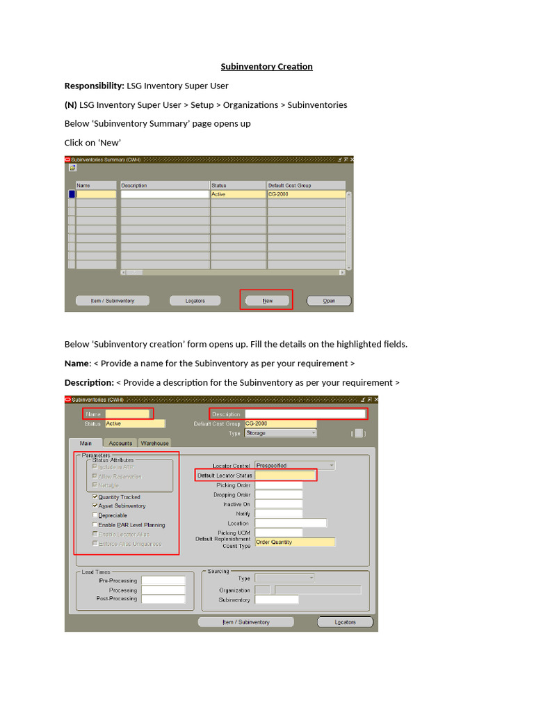 Subinventory Creation | PDF