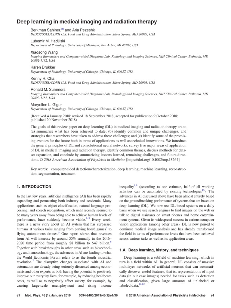 Deep Learning in Medical Imaging and Radiation Therapy | PDF | Deep ...