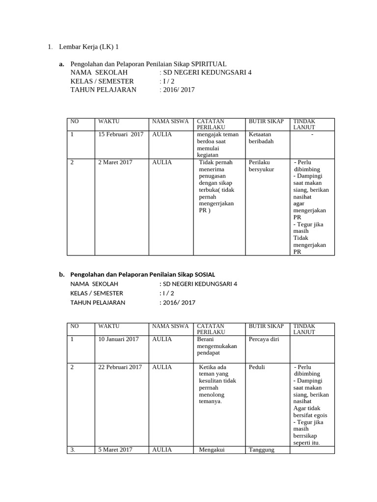 LK PENILAIAN DESKRIPSI RAPOT ( BU ITAH SENSUALITA ) | PDF