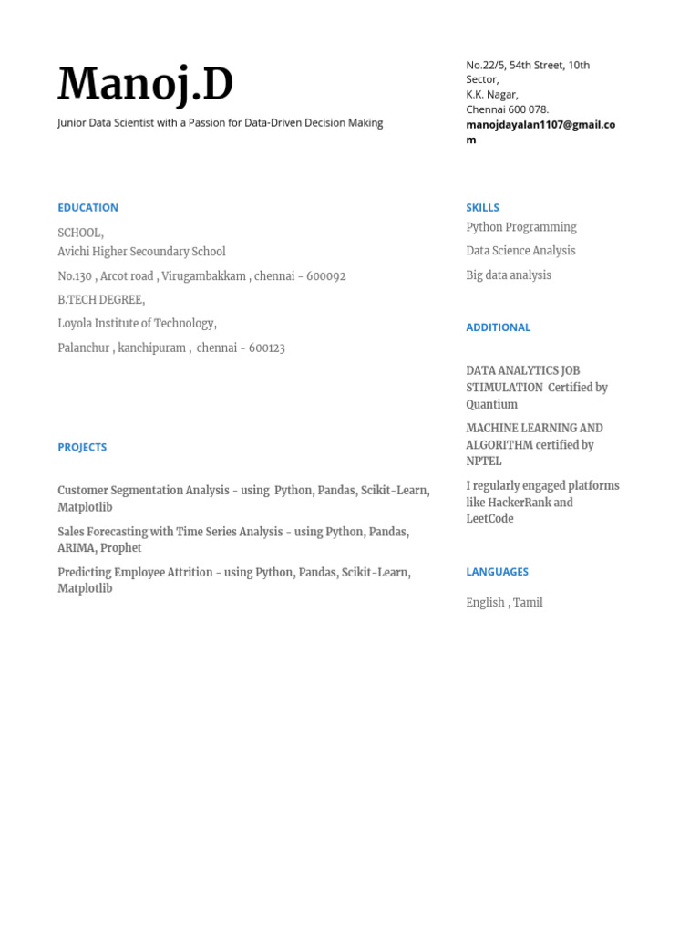 Resume - Manoj | PDF
