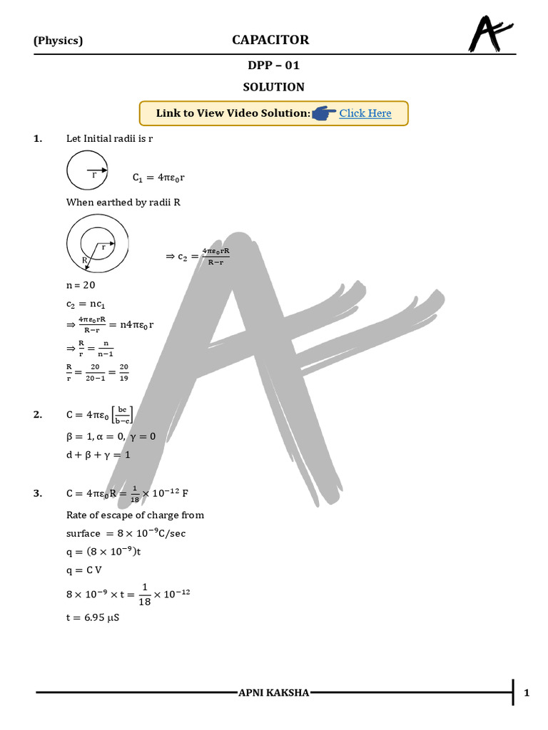 DPP - 01 (Video Solution) _ Capacitor + Current Electricity | PDF | Physical Sciences ...