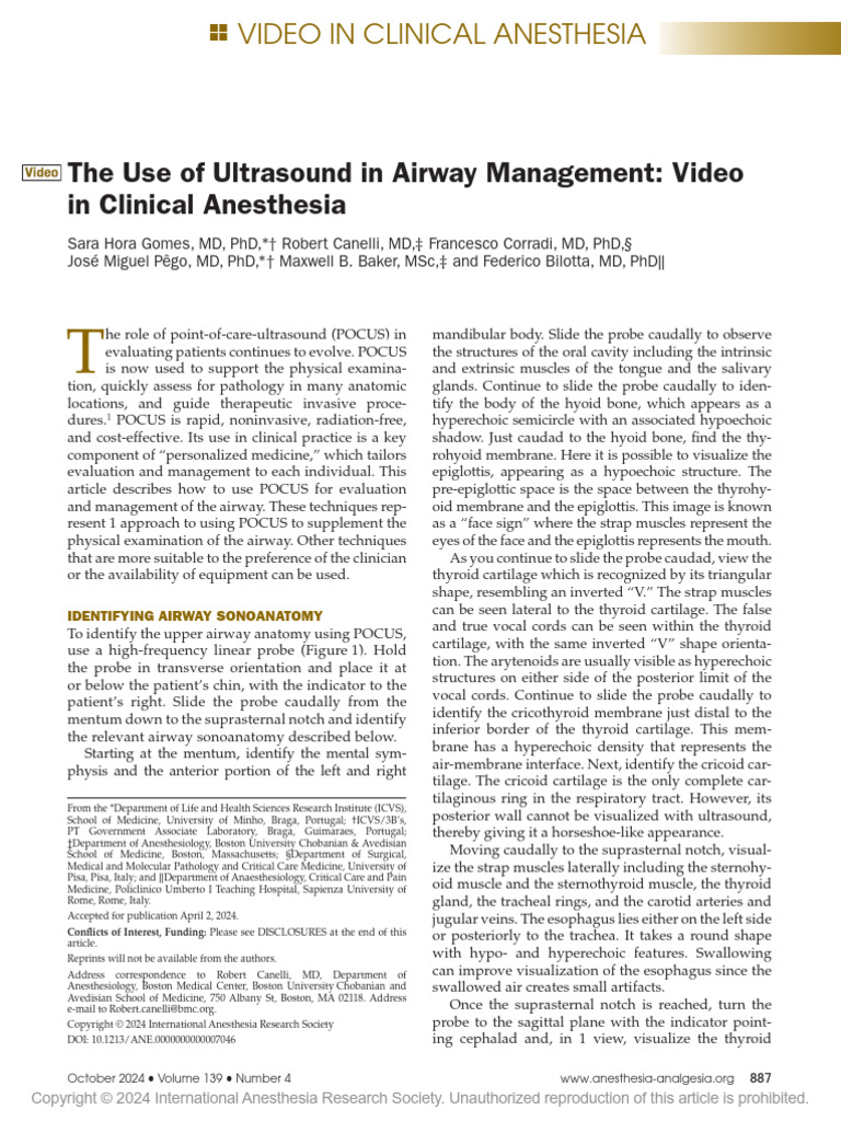 The Use of Ultrasound in Airway Management Video.28 | PDF | Human ...