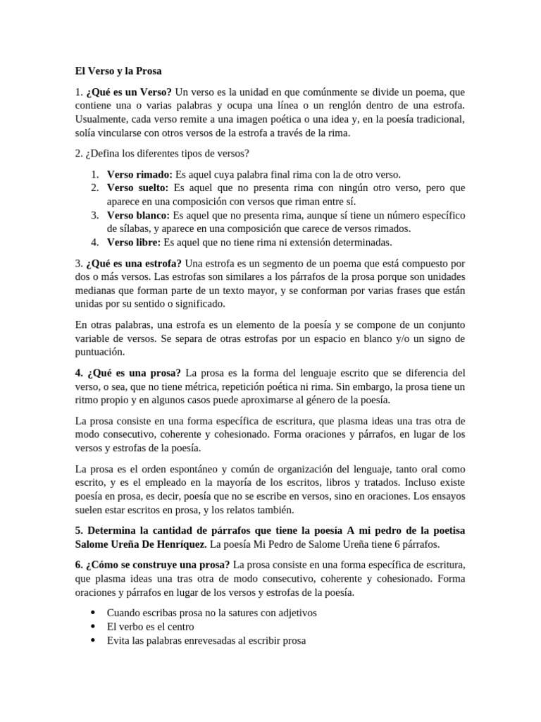 Verso y Prosa: Definiciones y Tipos | PDF | Poesía | Prosa