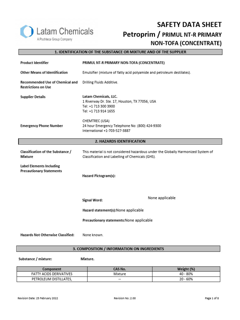 Primul NT-R Primary Emulsifier (Concentrate) - SDS | PDF | Toxicity ...