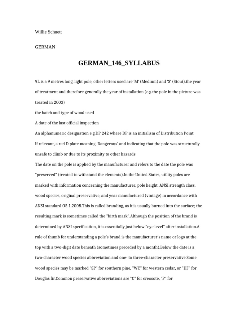 German 146 Syllabus | PDF | Electric Power | Electricity