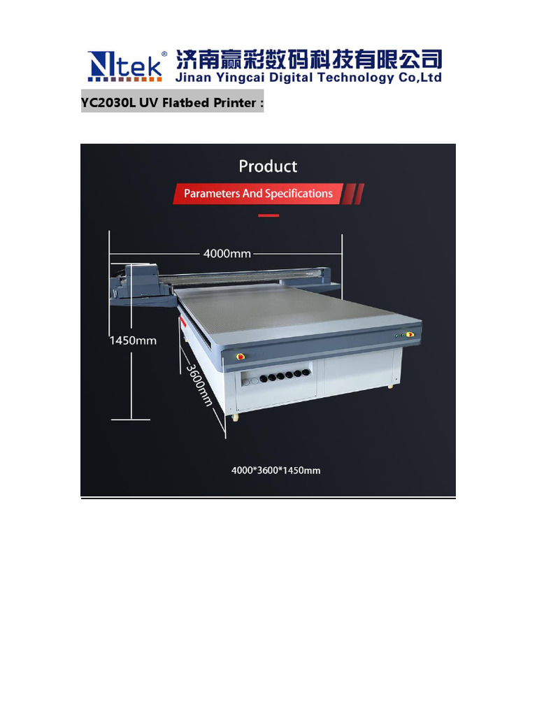 NTEK YC2030L Uv Flatbed Printer | PDF | Printer (Computing) | Ultraviolet