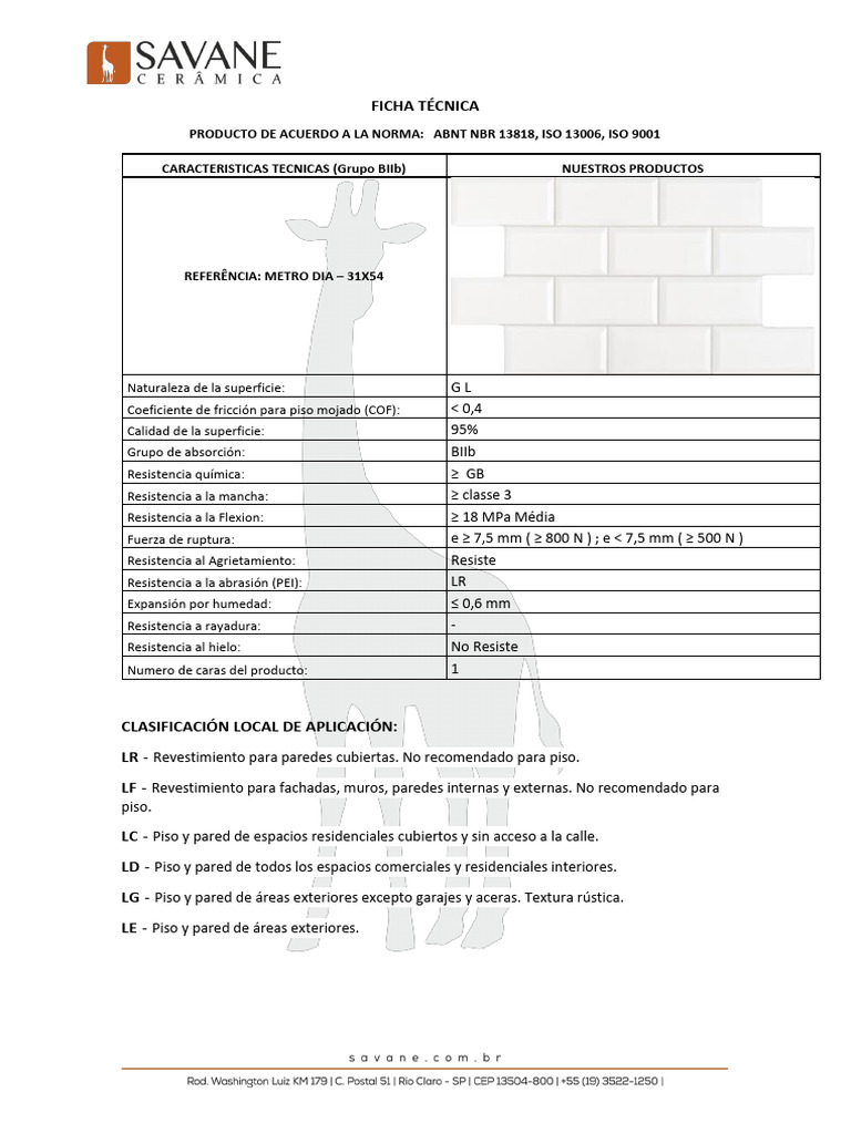 FICHA TÉCNICA - 31X54 - METRO DIA | PDF