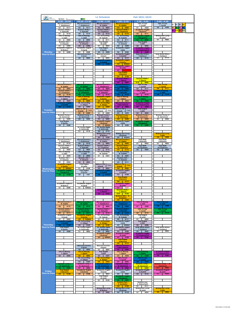 L1 Schedule Fall 2021-2022 | PDF | World Economy | Diplomacy