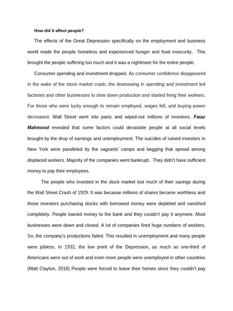 The Effects of Great Depression | PDF | Great Depression | Unemployment