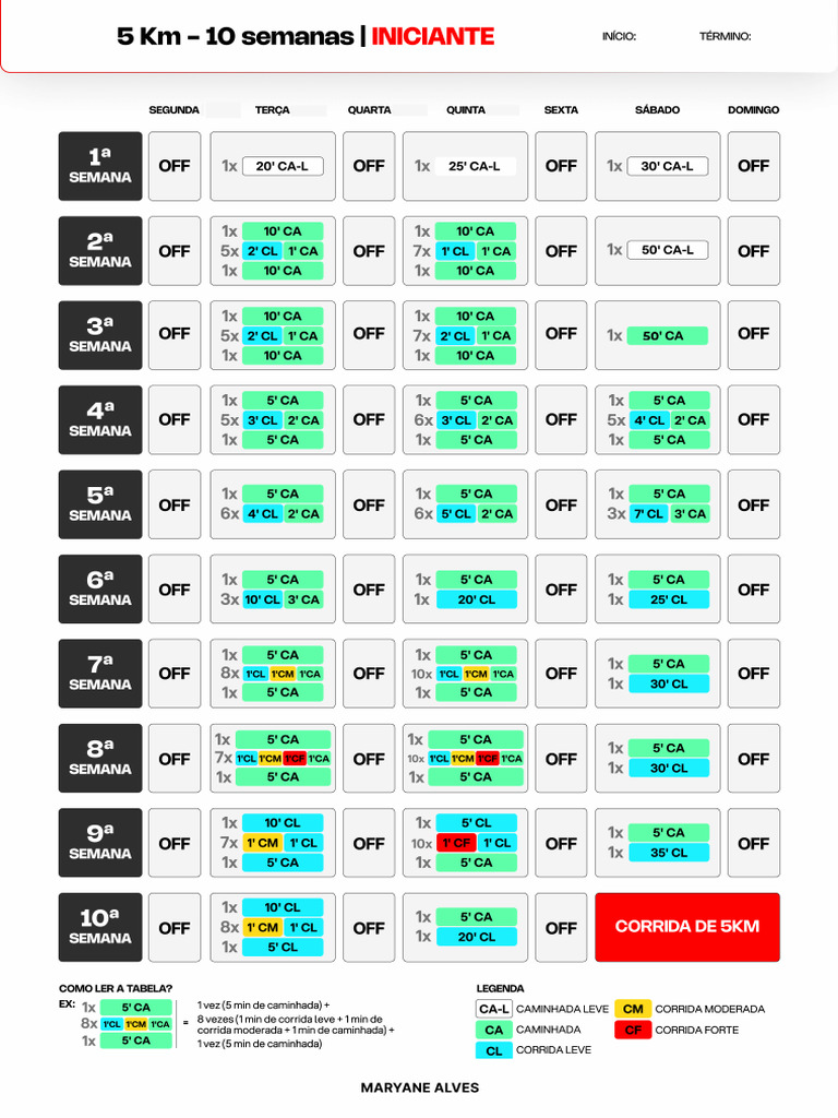 Corrida 5KM - 10 semanas - Maryane - Nível Iniciante | PDF