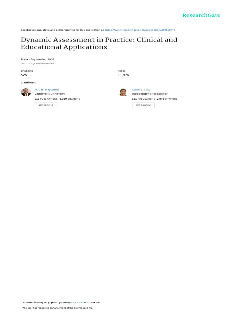 Dynamic Assessment in Practice Clinical and Educat | PDF | Clinical ...