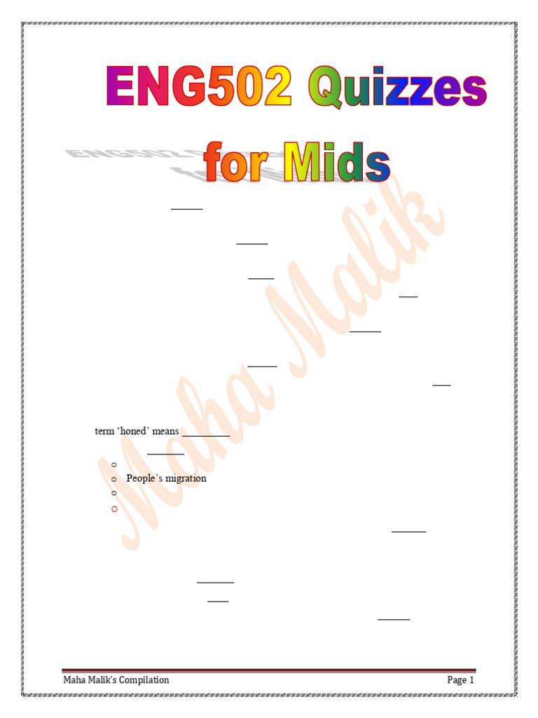 ENG502 - Quizzes For Mids - by Maha Malik | PDF | Word | Stress (Linguistics)