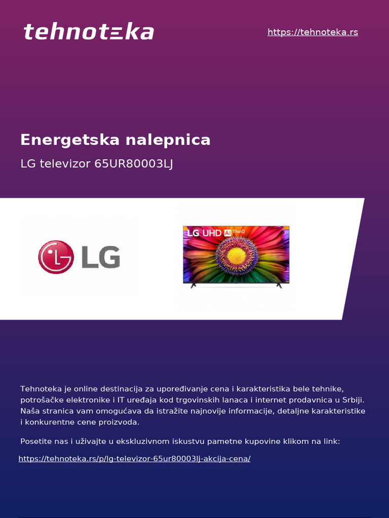 Energetska Nalepnica LG Televizor 65ur80003lj 6555ee37e83f6 | PDF