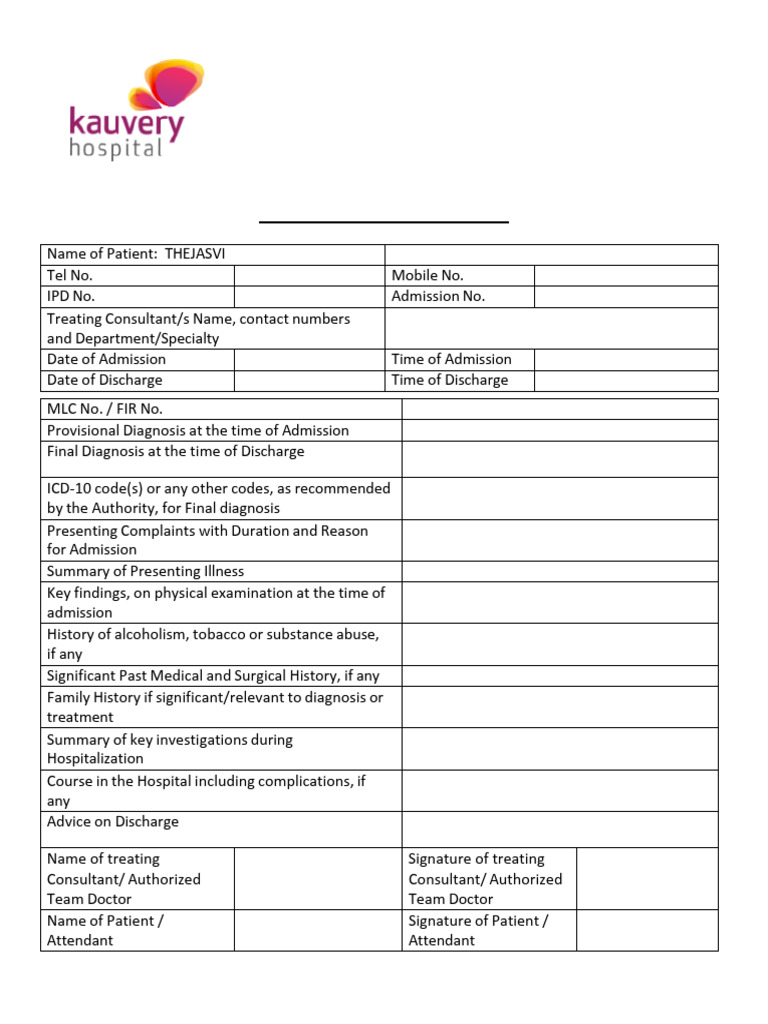 Standard Discharge Card-Sample | PDF