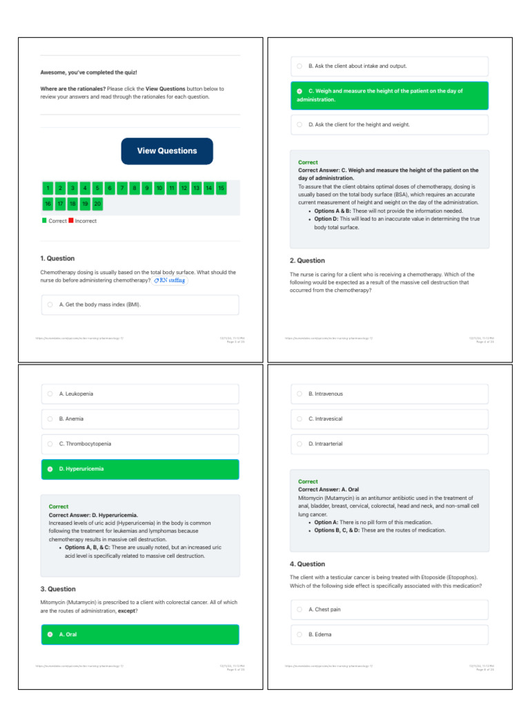 Nursing Pharmacology - Chemotherapy Practice Exam (Quiz #7 - 20 Questions) - Nurse | PDF ...
