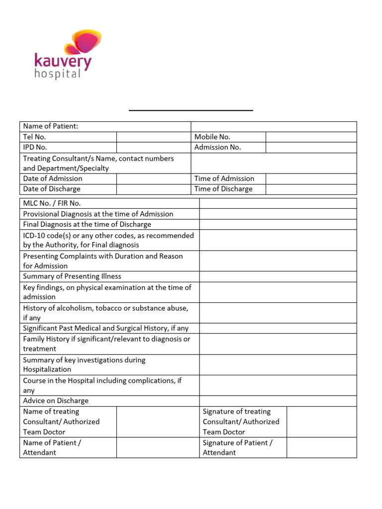 Standard Discharge Card Print | PDF