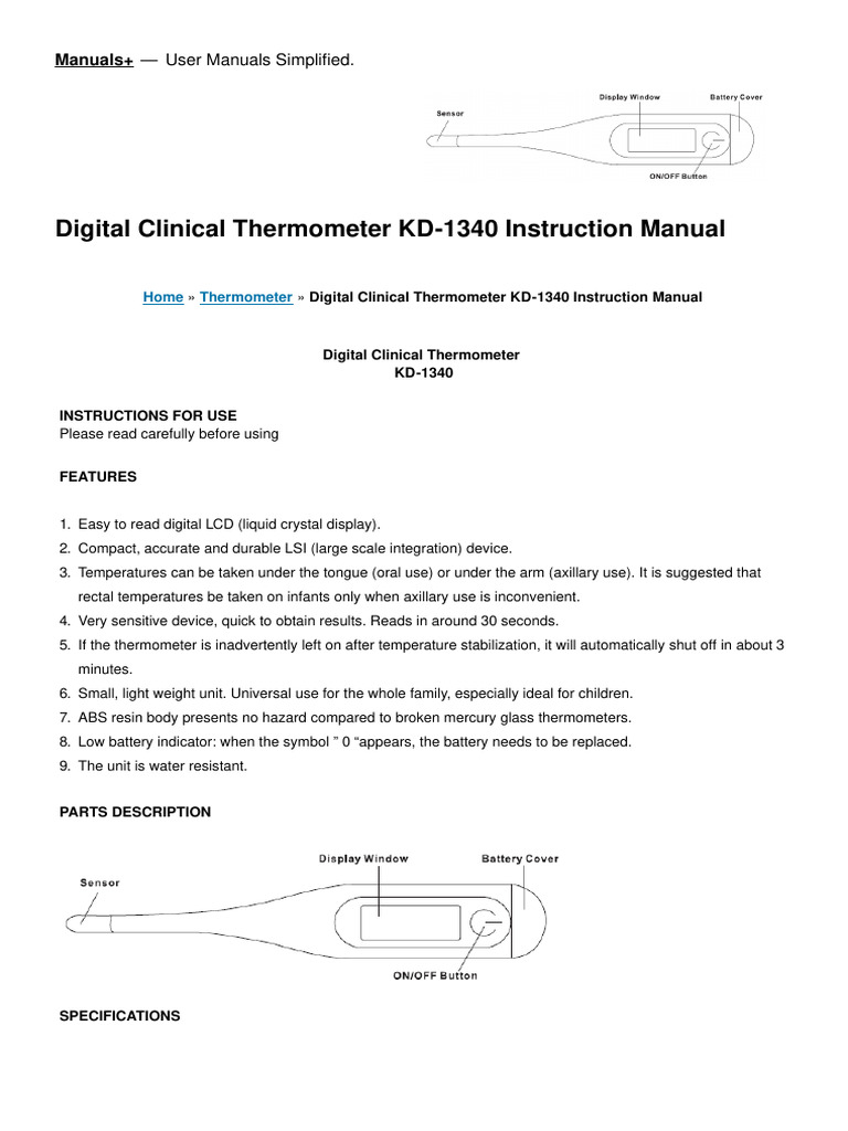 Digital Clinical Thermometer KD 1340 Instruction Manual | PDF | Rectum ...
