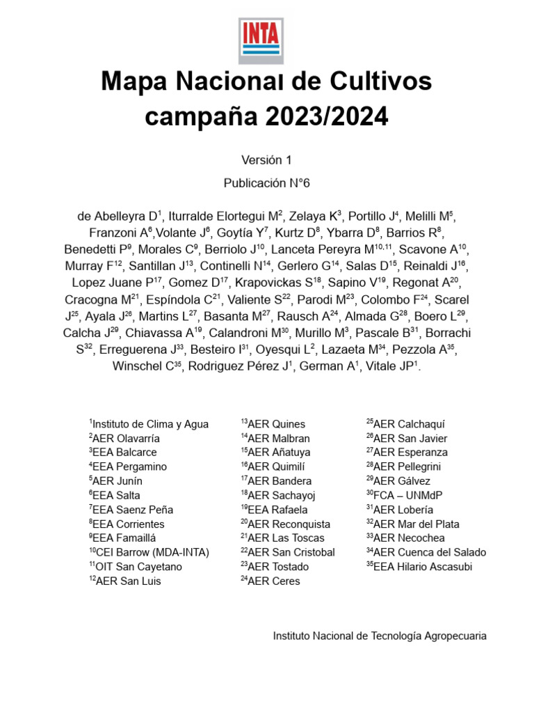 INTA CIRN InstitutodeClimayAgua de Abelleyra D Mapa Nacional Cultivos ...
