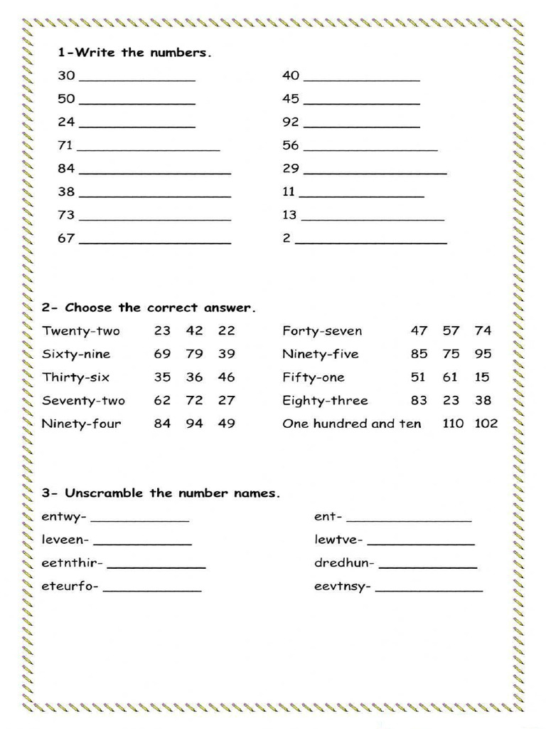 Writing Numbers 1 100 Worksheet 39 | PDF