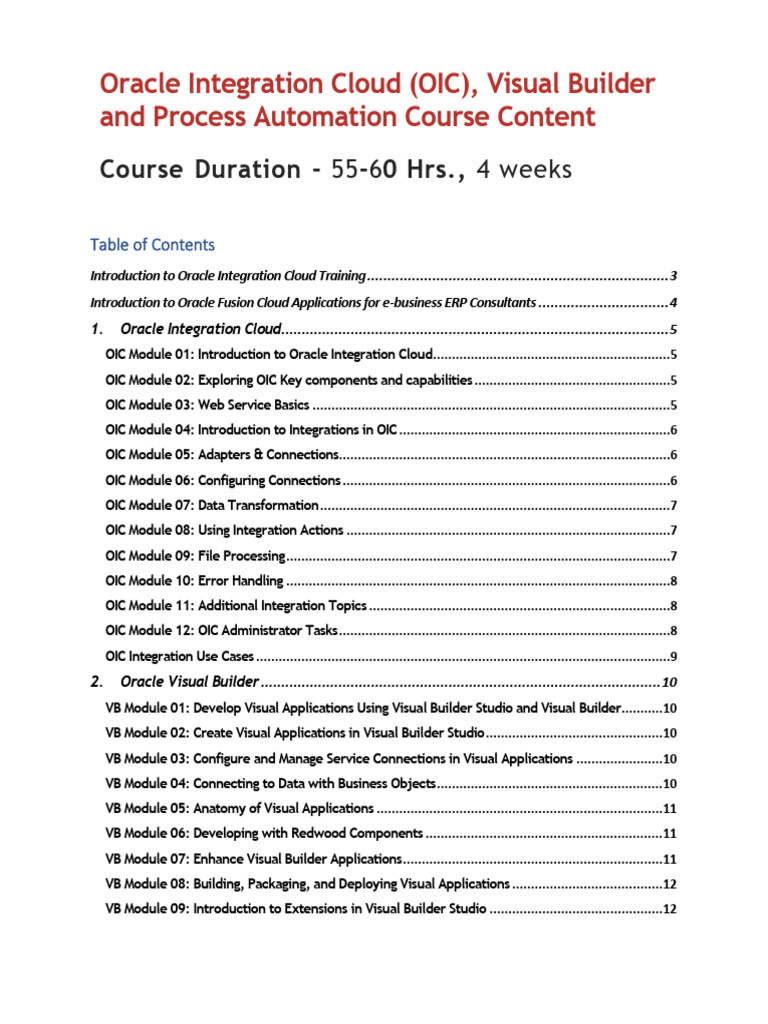 OIC, Visual Builder and Process Automation Course Content Ver - 02 | PDF | Cloud Computing ...