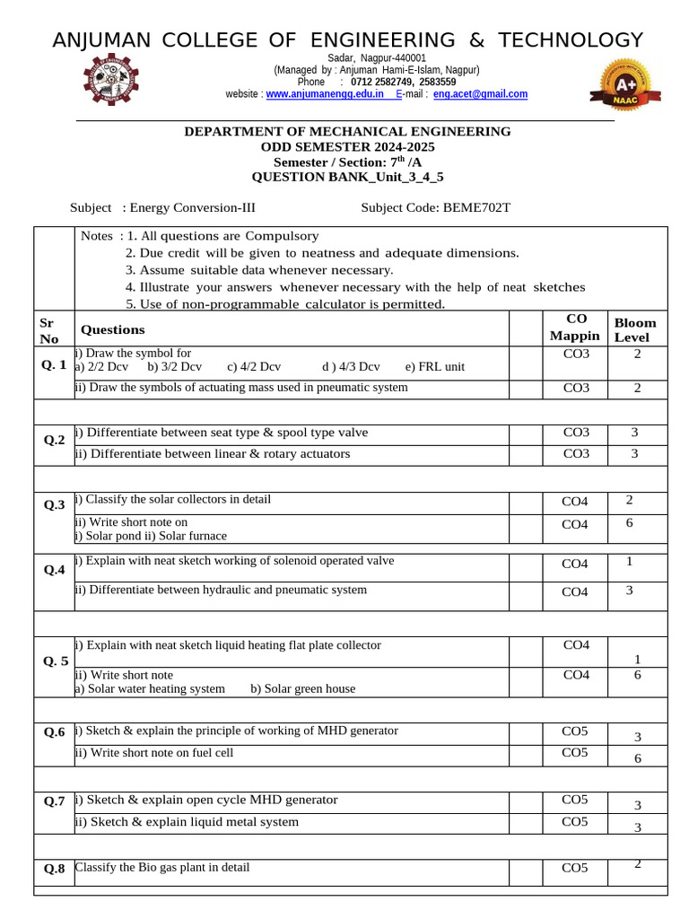 Question Bank_EC-III-1 | PDF | Actuator | Mechanical Engineering