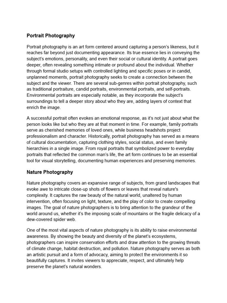 Photography Assignment IA2 | PDF | Conservation Biology | Portrait ...