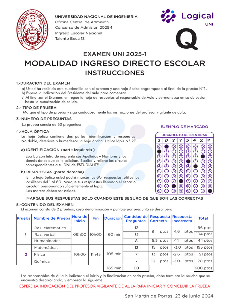 Simulacro Ien Uni - Logical 2025-1 Solucionario | PDF